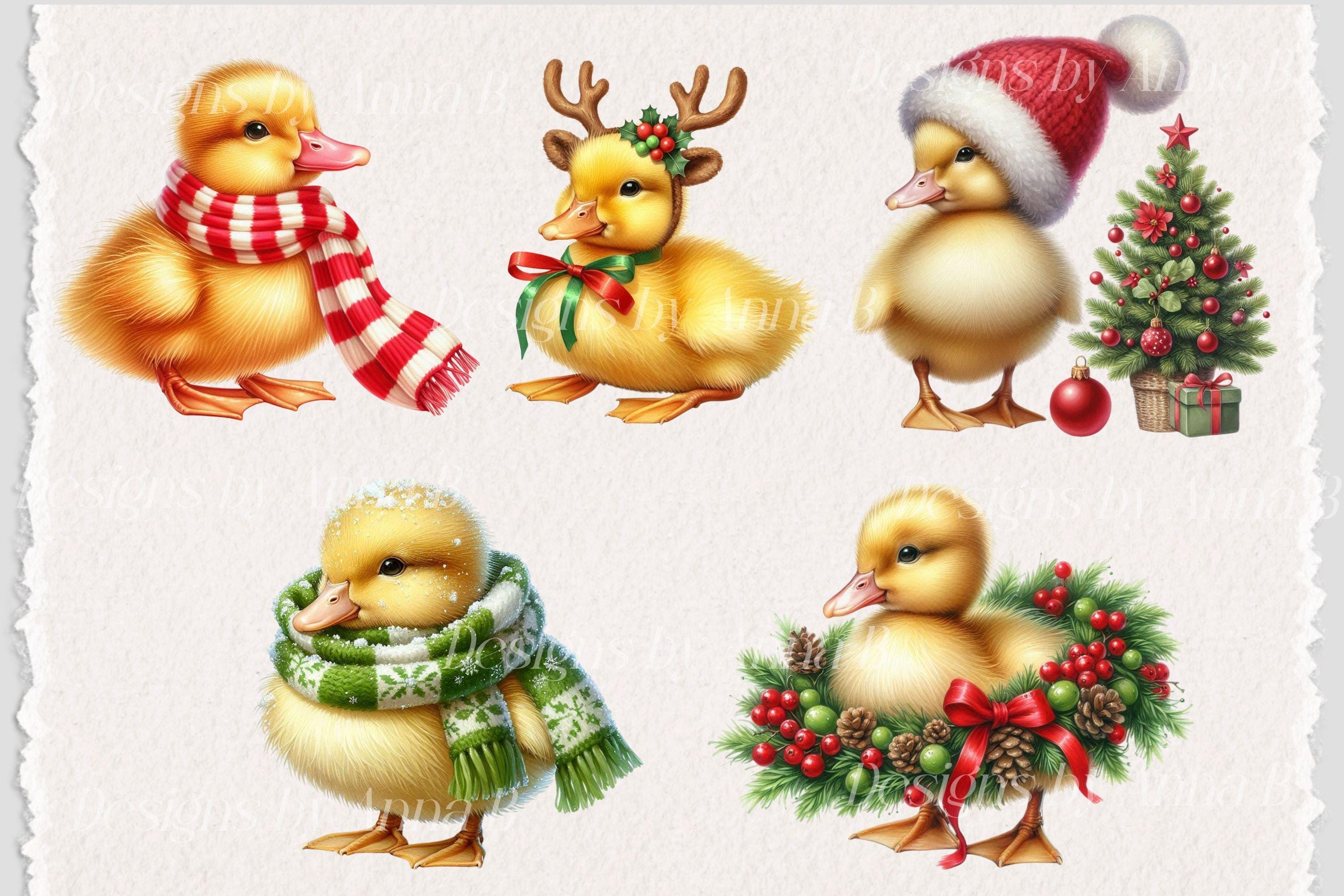 Christmas Duck Clipart: Watercolor Festive Bird Illustrations (PNG ...