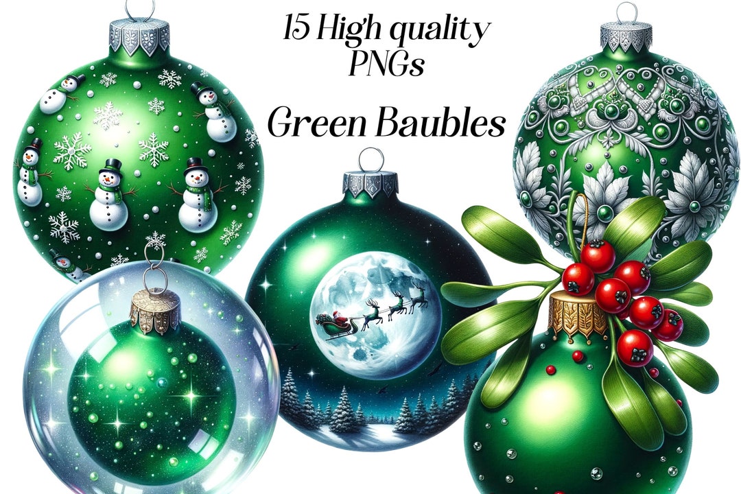 Watercolor Green Baubles Clipart, 15 PNG Files, Christmas Balls Clip ...