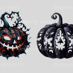 Watercolor Gothic Pumpkin Clipart, 14 PNG Files, Halloween Graphics ...