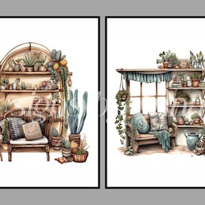 Watercolor Boho Seating Area Clipart, 10 High Quality JPEG and PNG ...