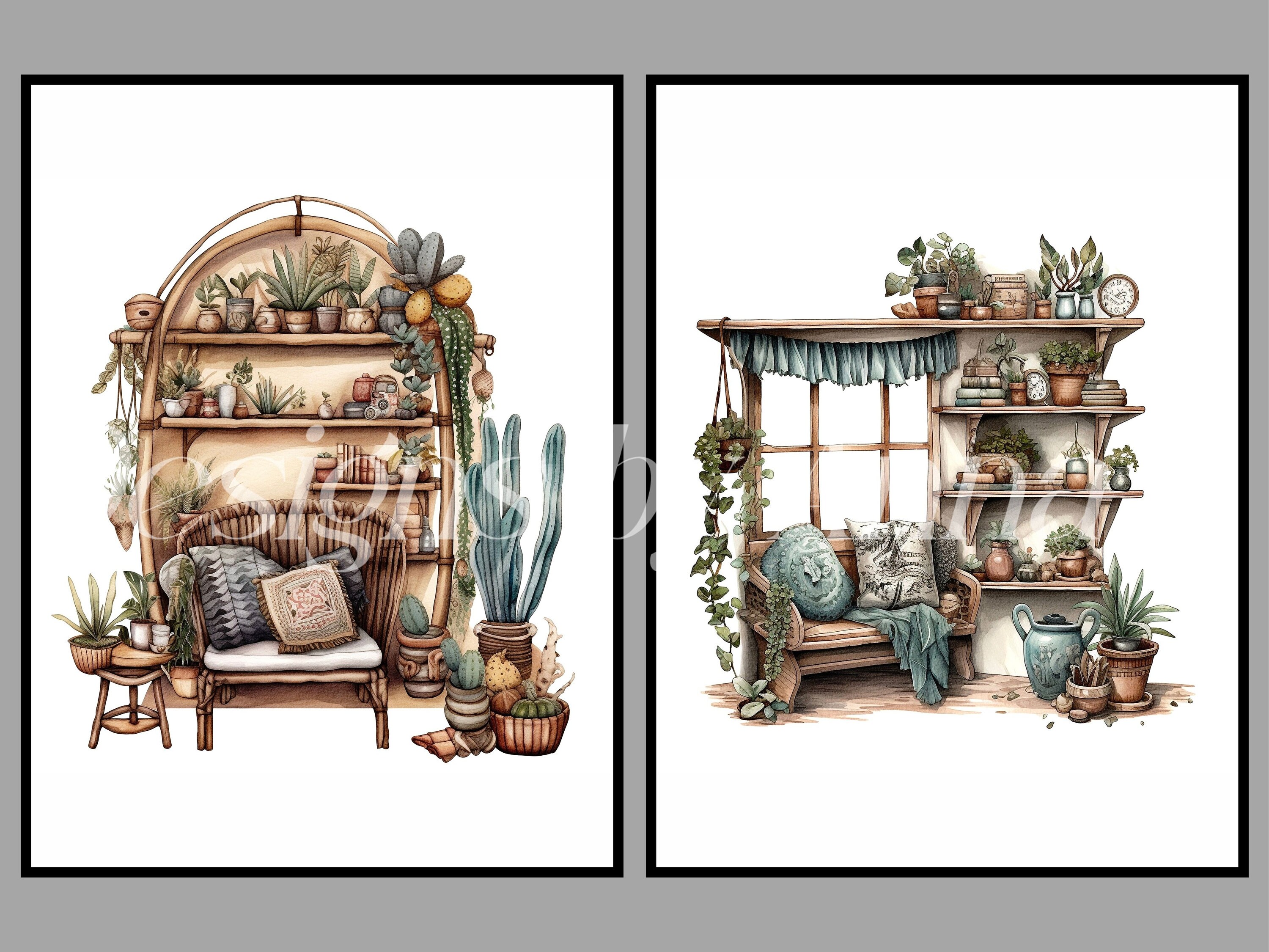 Watercolor Boho Seating Area Clipart 10 High Quality JPEG and - Etsy