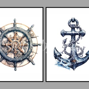 Watercolor Nautical Decor Clipart, 10 High Quality JPEG and PNG Files ...