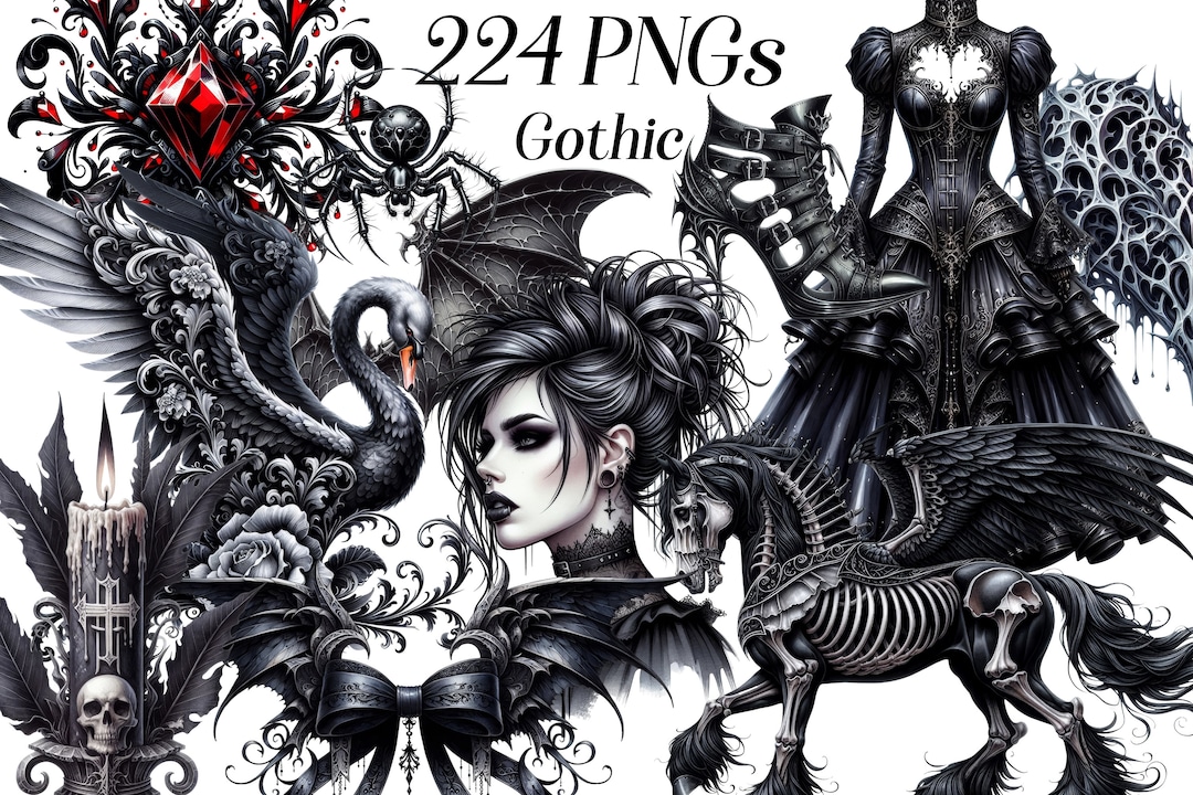 Watercolor Gothic Clipart Bundle: Spooky Halloween Graphics (PNG ...
