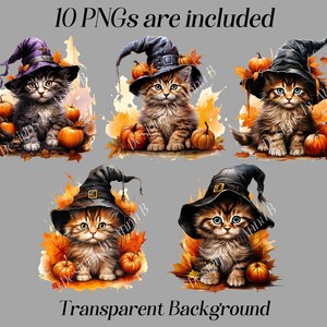 Watercolor Halloween Kitten Clipart: 10 PNG & JPEG Files (digital ...