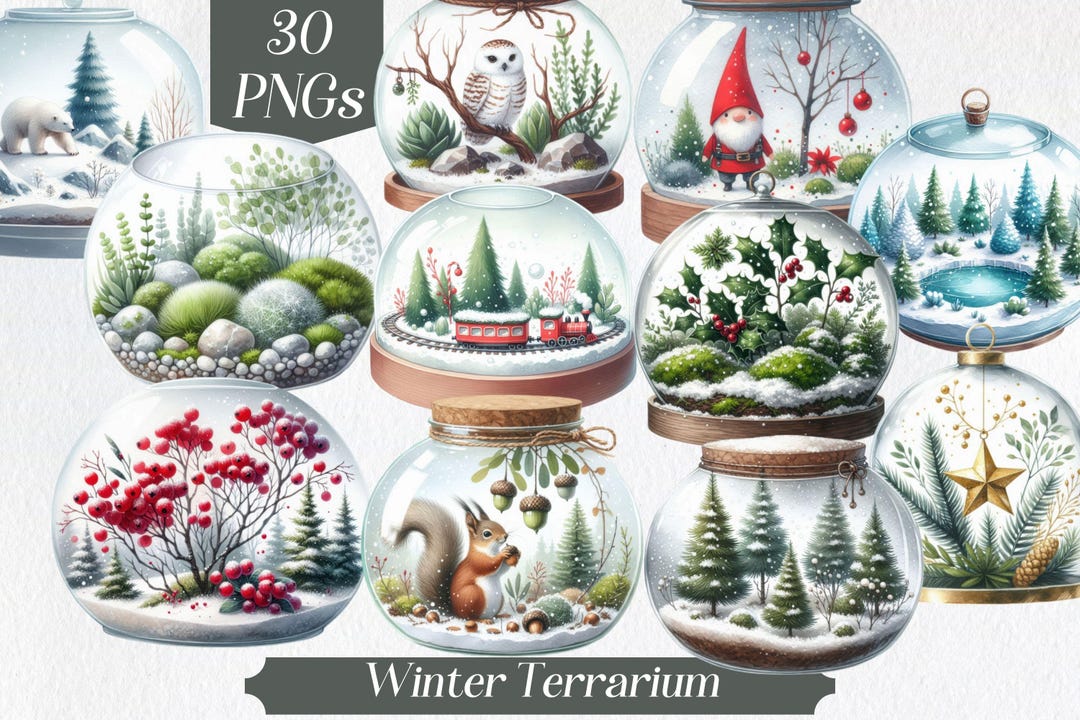 Winter Terrarium Clipart - Frosty Glass Terrarium PNG, Cozy Winter ...
