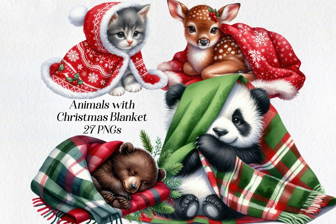 Christmas Animals Clipart: Watercolor Holiday PNG Images (digital ...