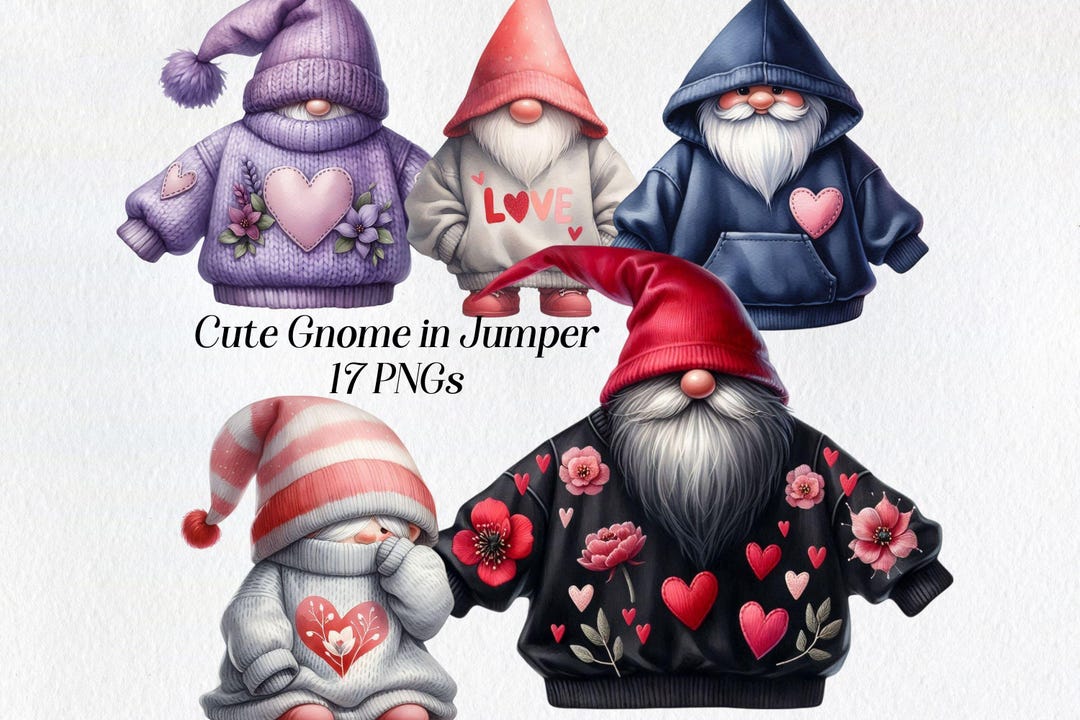 Valentine Gnome Clipart, Watercolor Cute Gnome Clip Art, Png, Love ...