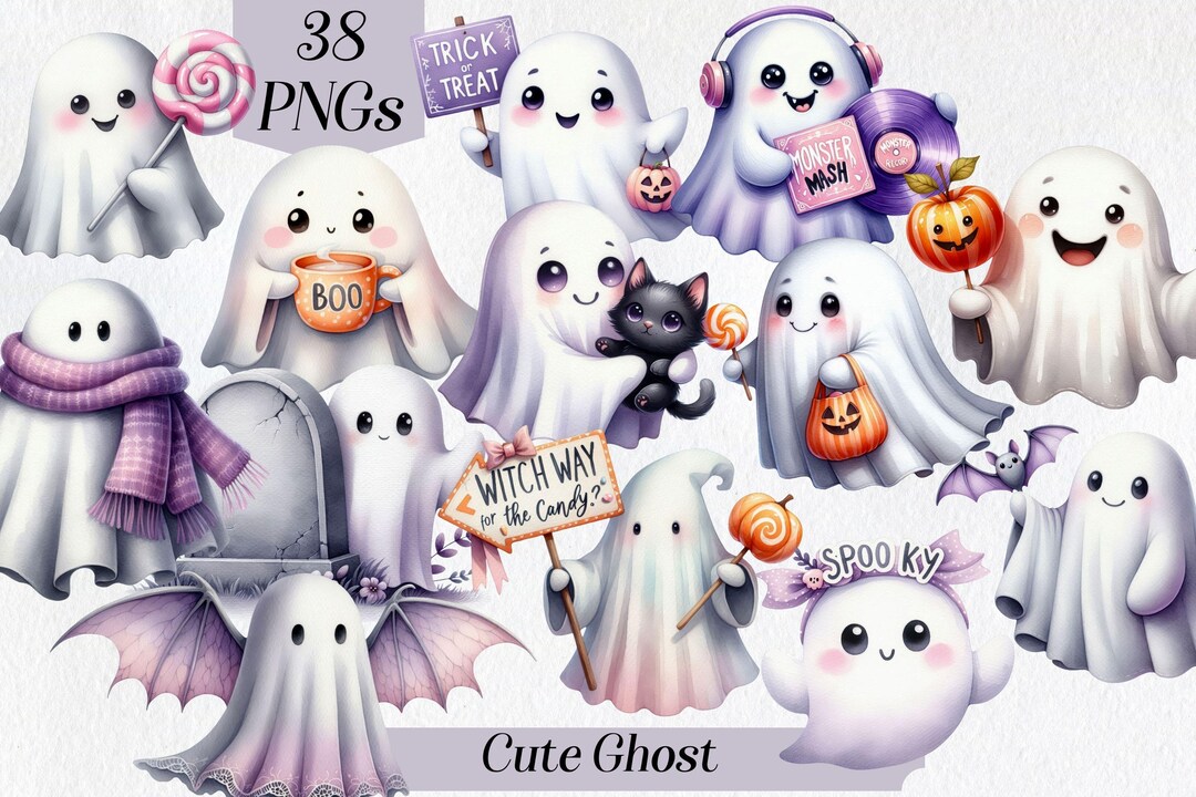 Cute Ghost Clipart, Adorable Ghost, Halloween, Kawaii, Spooky Cute ...