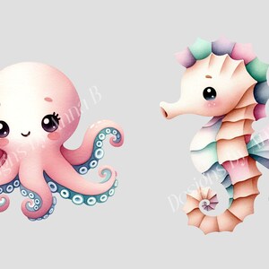 Watercolor Cute Nautical Clipart, 12 High Quality PNG Files, Ocean ...