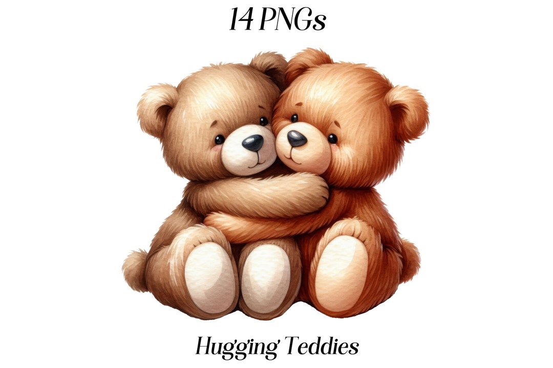 Watercolor Hugging Teddy Bears Clipart, Cute Teddy, Brown Bears, Cuddle ...