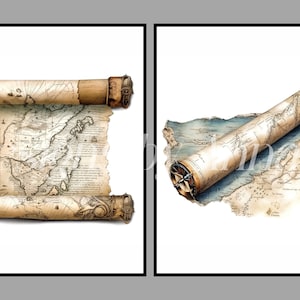 Watercolor Old Map Clipart, 10 High Quality JPEG and PNG Files, Vintage ...