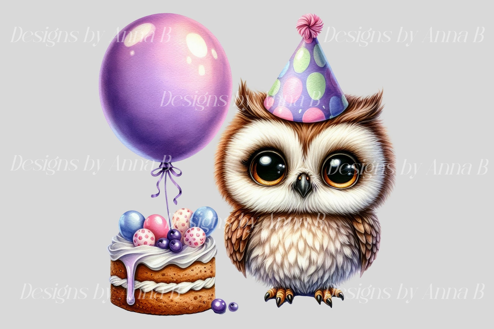 Watercolor Birthday Owl Clipart, Party Graphics (13 PNG Files) - Etsy