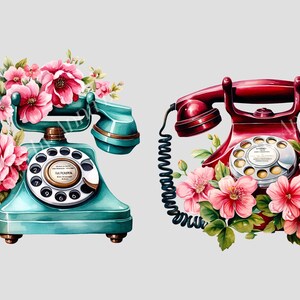 Watercolor Vintage Telephone Clipart, 10 High Quality PNG Files ...