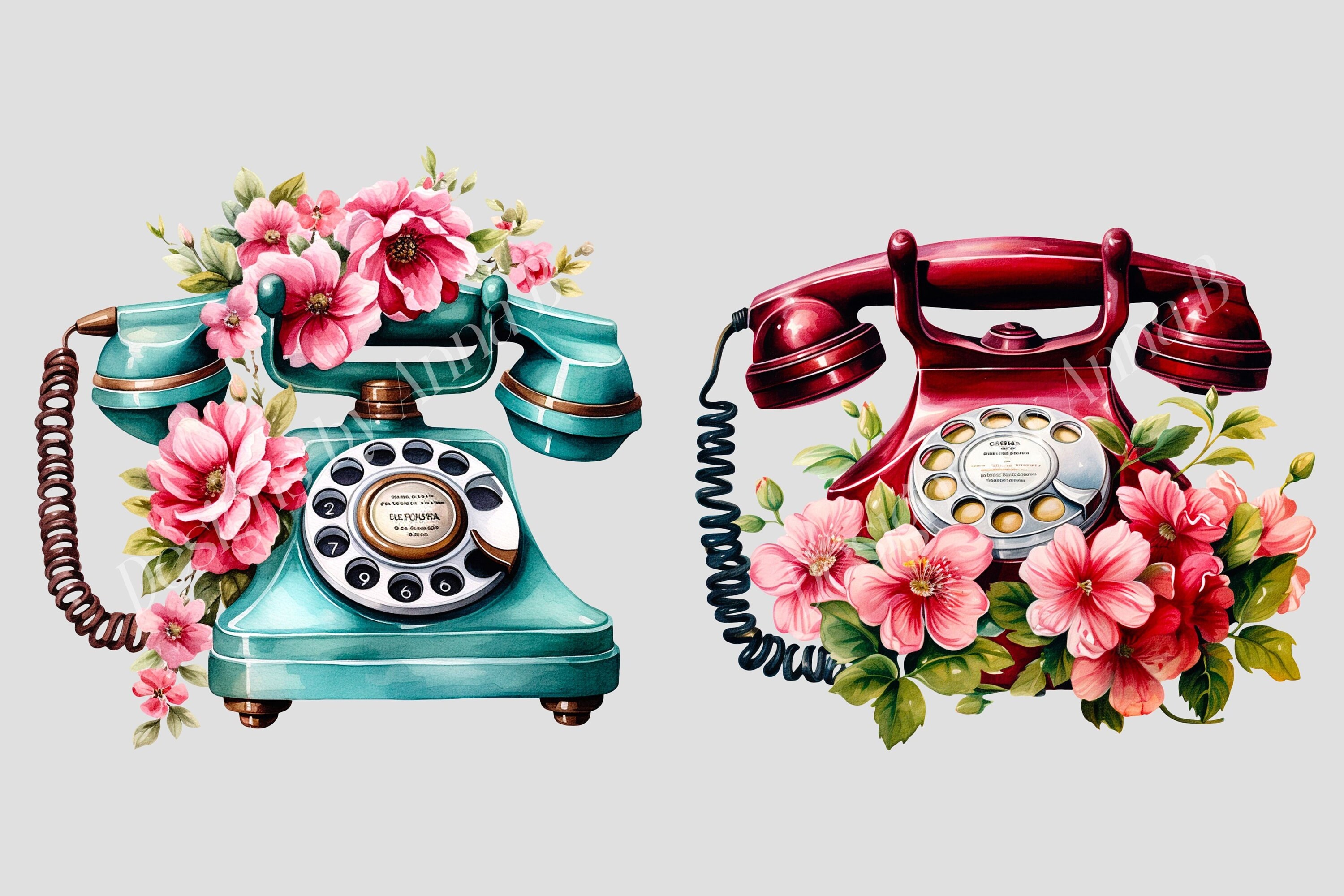 Watercolor Vintage Telephone Clipart: 10 PNG Files (digital Download ...