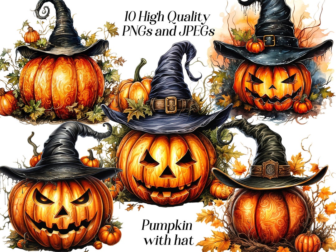 Watercolor Halloween Pumpkin Clipart, 10 High Quality JPEG and PNG ...