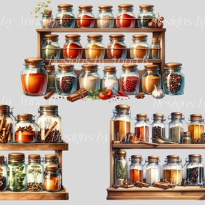 Watercolor Spice Rack Clipart, 13 PNG Files, Cooking Clip Art, Kitchen ...