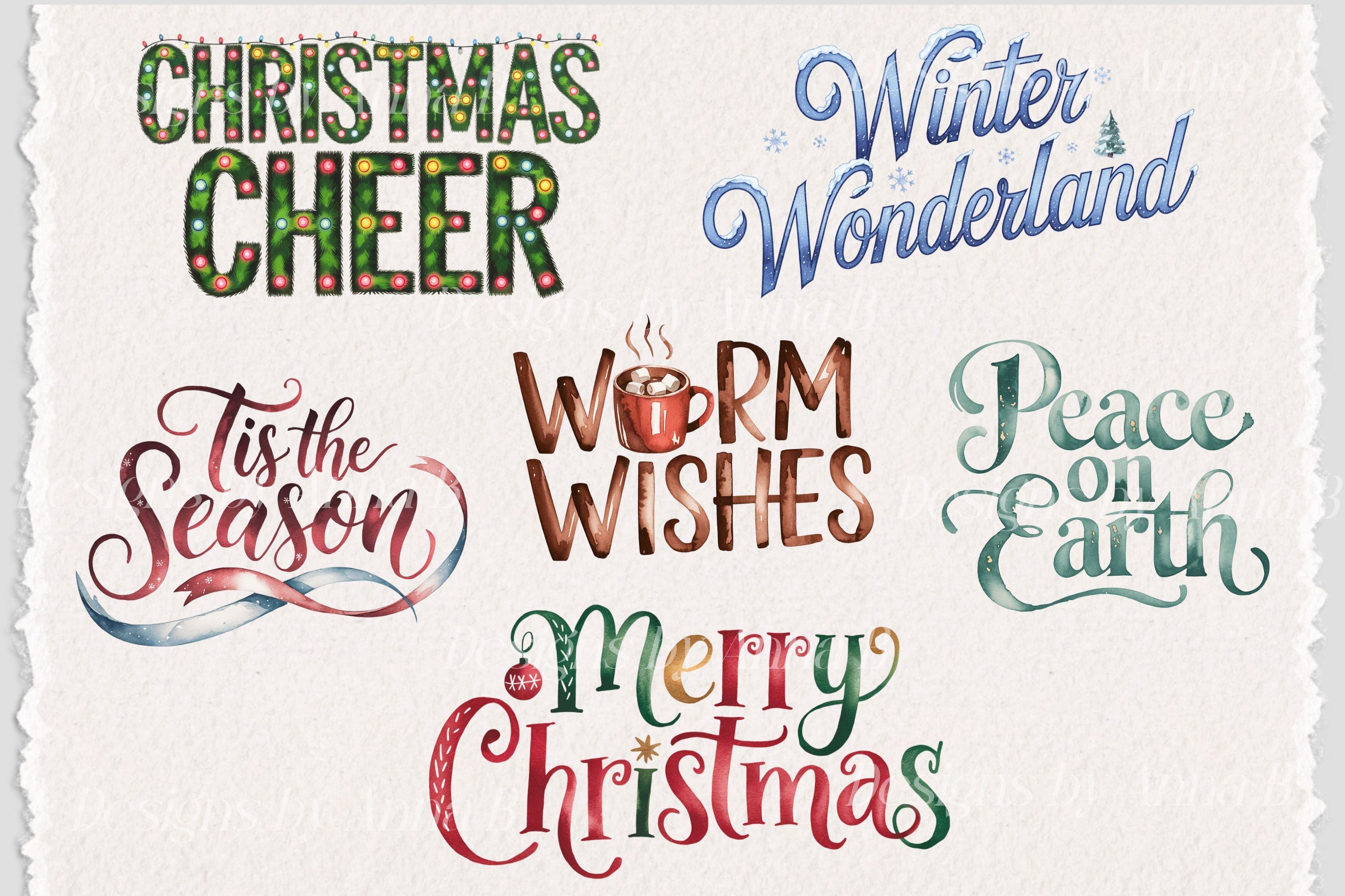 Watercolor Christmas Quotes Clipart: Festive Typography (PNG, Digital ...