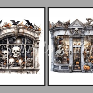 Watercolor Halloween Shop Window Clipart: Spooky Storefront (JPEG, PNG ...