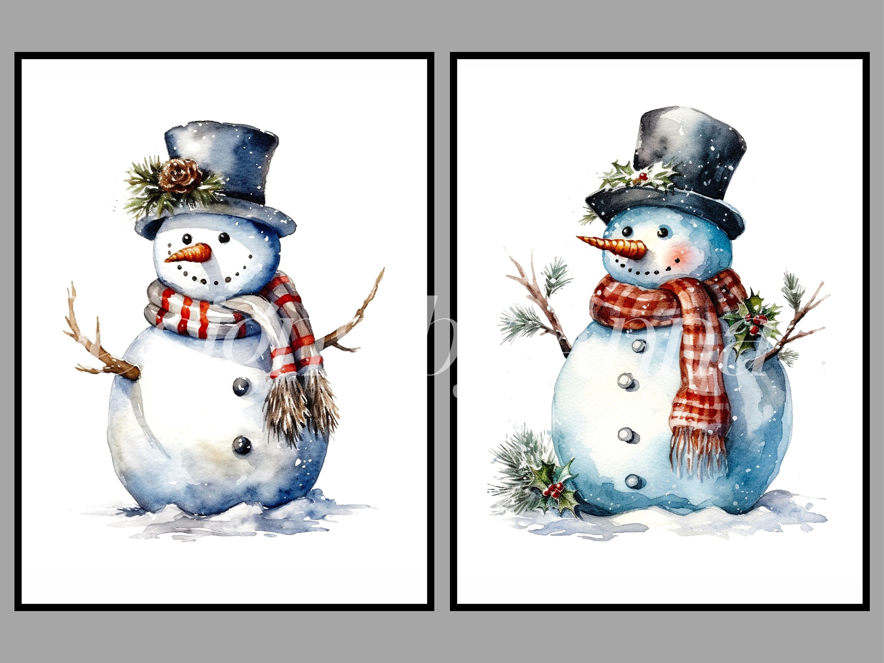 Watercolor Snowman Clipart: Winter Holiday PNG JPEG Files (digital ...