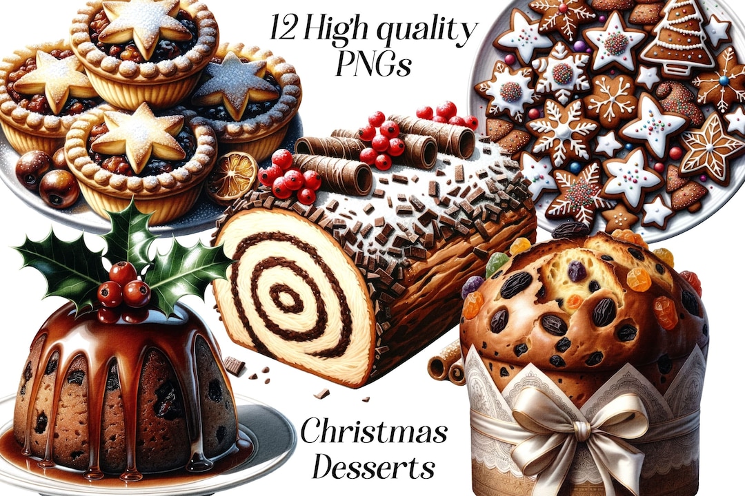 Watercolor Christmas Desserts Clipart, 12 High Quality PNG Files, Xmas ...