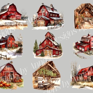 Watercolor Red Barn Clipart: Rural Farmhouse PNG Graphics (35 Files) - Etsy