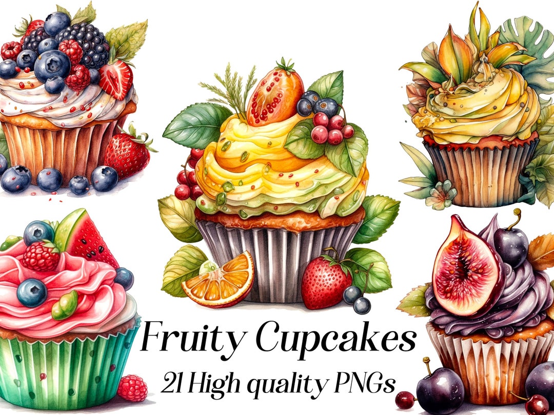 Watercolor Cupcake Clipart, 21 High Quality Pngs, Dessert Clipart ...