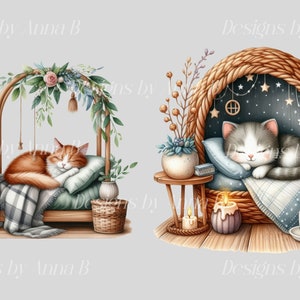 Watercolor Sleeping Cat Clipart, 10 High Quality PNG Files, Cute Cat ...