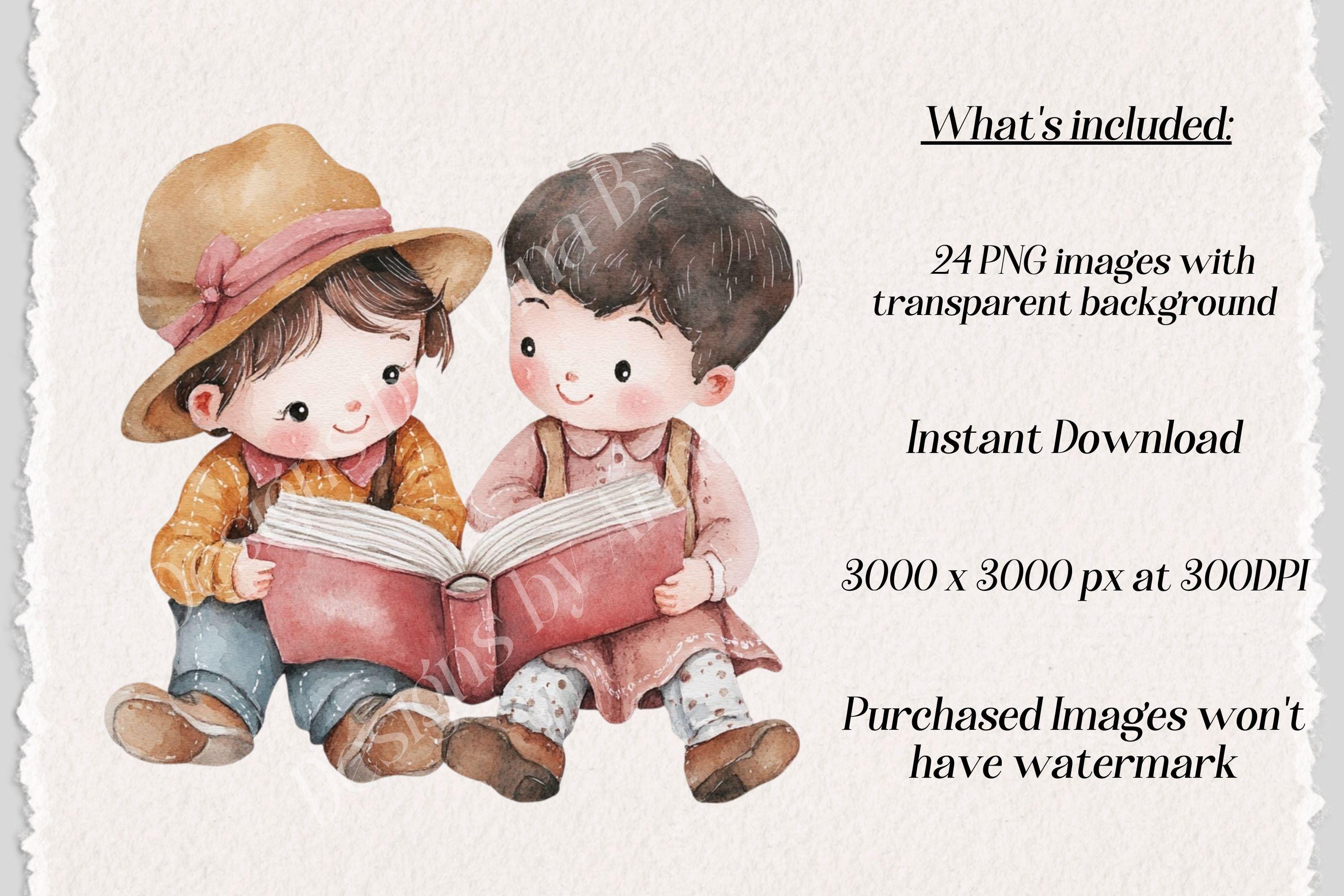 Watercolor Kids Clipart – Cute Boy and Girl PNG Illustrations (digital ...