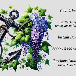 Watercolor Floral Anchors Clipart, 15 High Quality PNG Files, Nautical ...