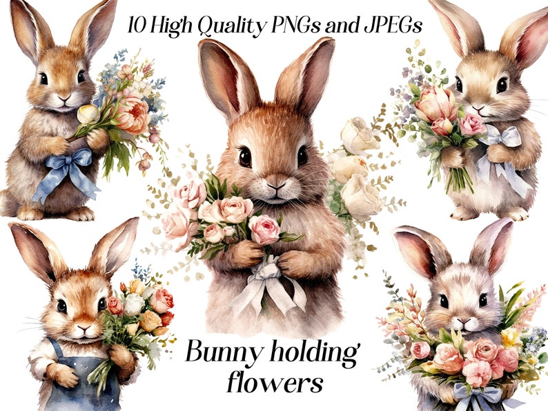 Watercolor Bunny Clipart 10 High Quality JPEG and PNG Files - Etsy