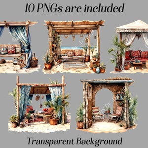 Watercolor Boho Beach Clipart, 10 High Quality JPEG and PNG Files ...