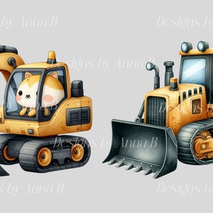 Watercolor Cute Construction Vehicles Clipart, 10 PNG Files, Building ...