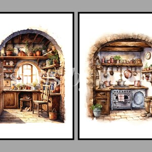 Watercolor Rustic Kitchen Clipart, 10 High Quality JPEG and PNG Files ...