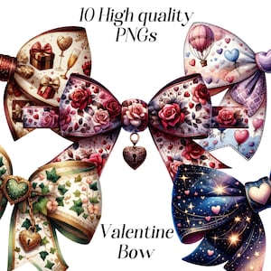 Watercolor Valentine Bow Clipart, 10 High Quality PNG Files, Love ...