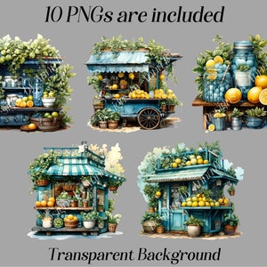 Watercolor Blue Lemonade Stand Clipart, 10 High Quality JPEG and PNG ...