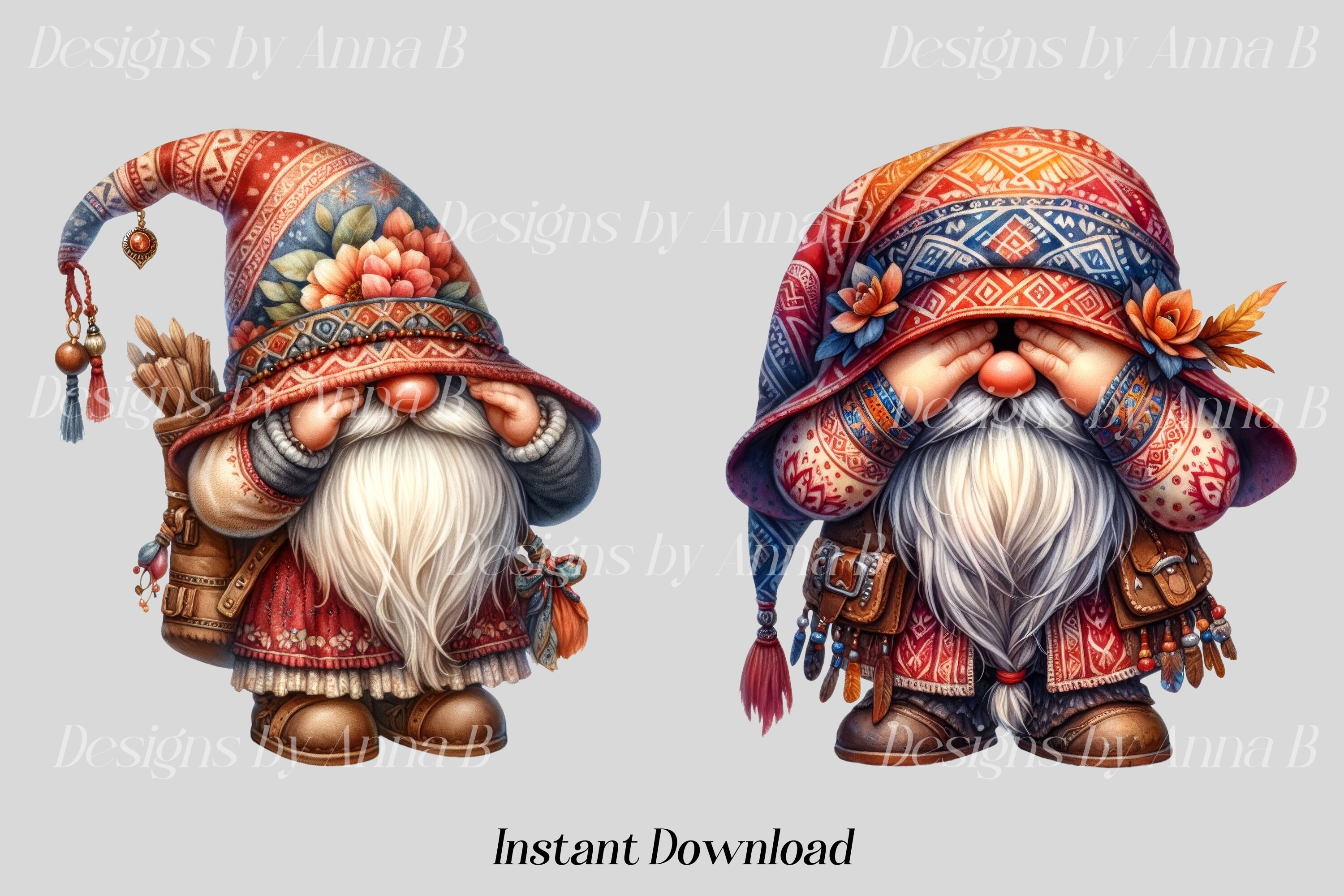 Watercolor Boho Gnome Clipart: 13 PNG Files (digital Download) - Etsy