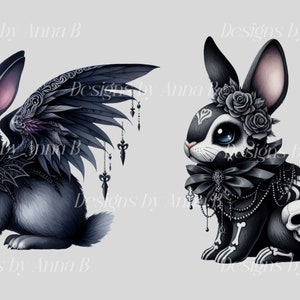 Watercolor Gothic Bunny Clipart, 10 High Quality PNG Files, Goth Clip ...