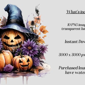 Watercolor Purple Halloween Clipart, 10 PNG Files, Purple and Blue ...