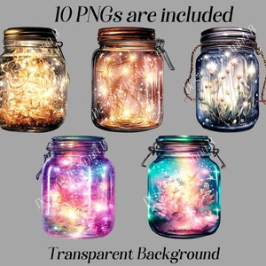 Watercolor Jar With Fairy Lights Clipart, 10 High Quality JPEG and PNG ...
