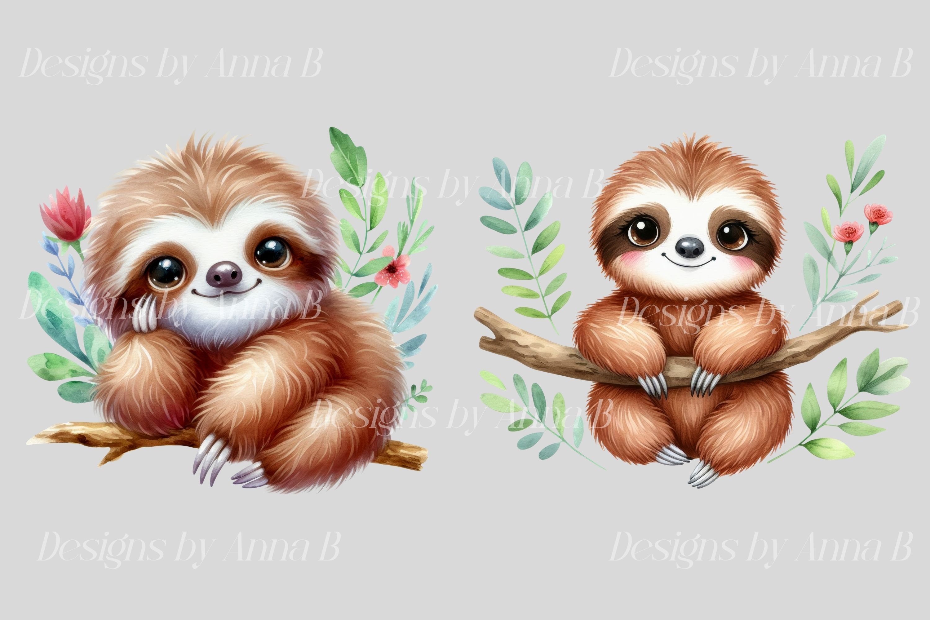 Watercolor Sloth Clipart, Jungle Animal Pngs (digital Download) - Etsy