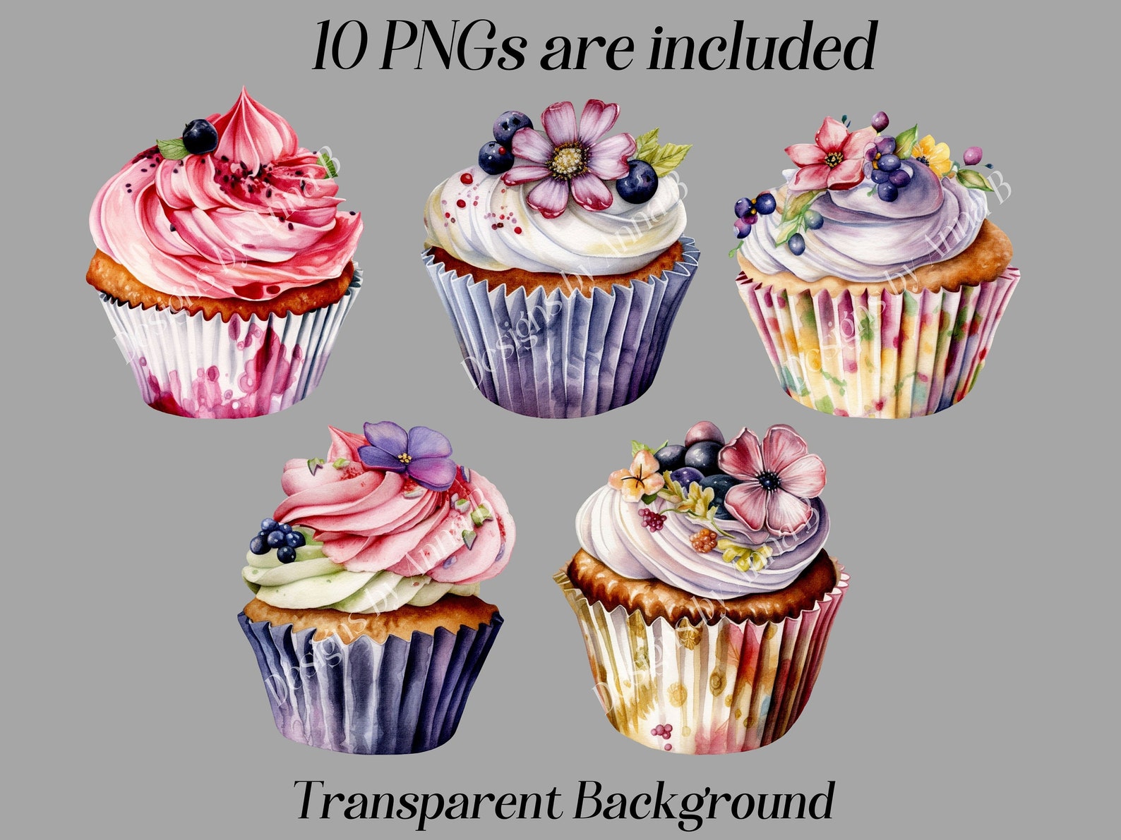 Watercolor Cupcake Clipart 10 High Quality JPEG and PNG - Etsy