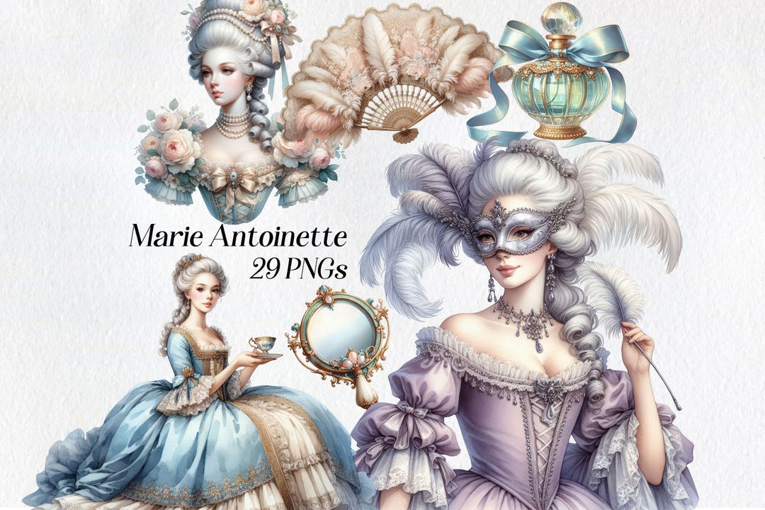 Marie Antoinette Clipart: French Royalty, Rococo Fashion (29 Pngs ...