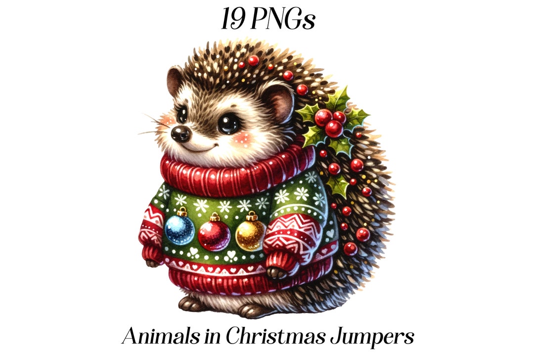 Watercolor Animals in Christmas Jumpers Clipart, 19 High Quality PNG ...