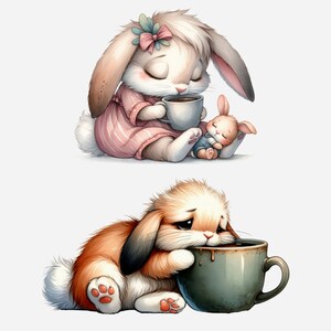 Watercolor Tired Bunny Clipart, 13 PNG Files, Exhausted, Tired Mum ...