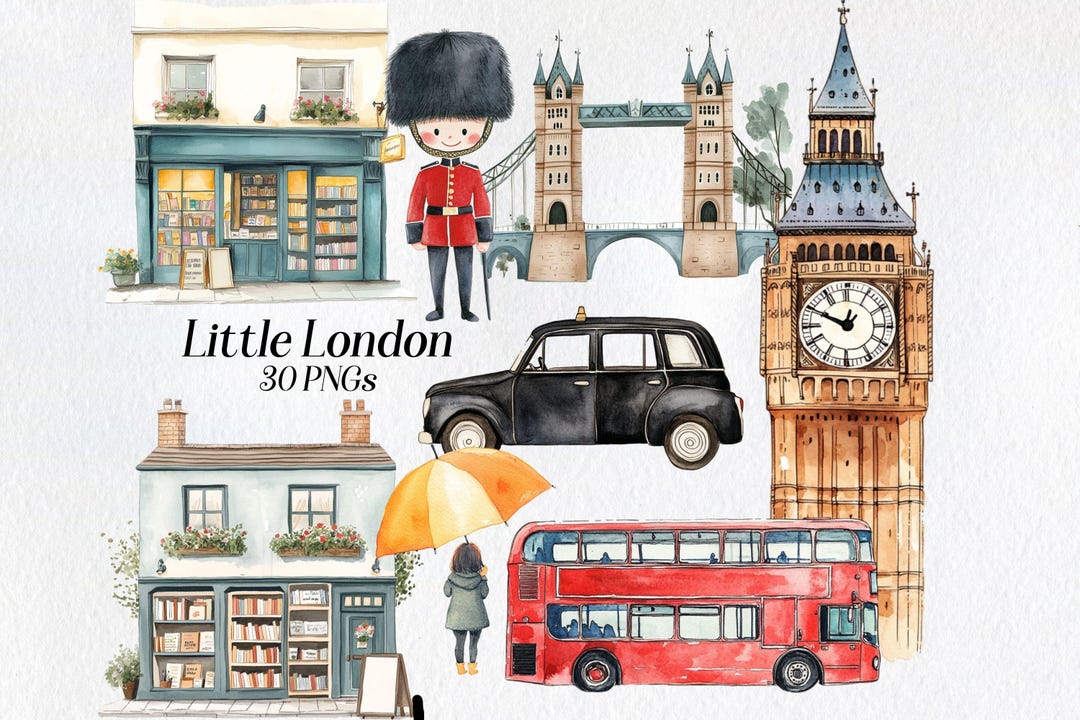 Watercolor London Clipart – City Landmarks PNG Set (digital Download ...