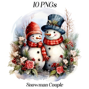 Watercolor Snowman Couple Clipart, 10 High Quality JPEG and PNG Files ...