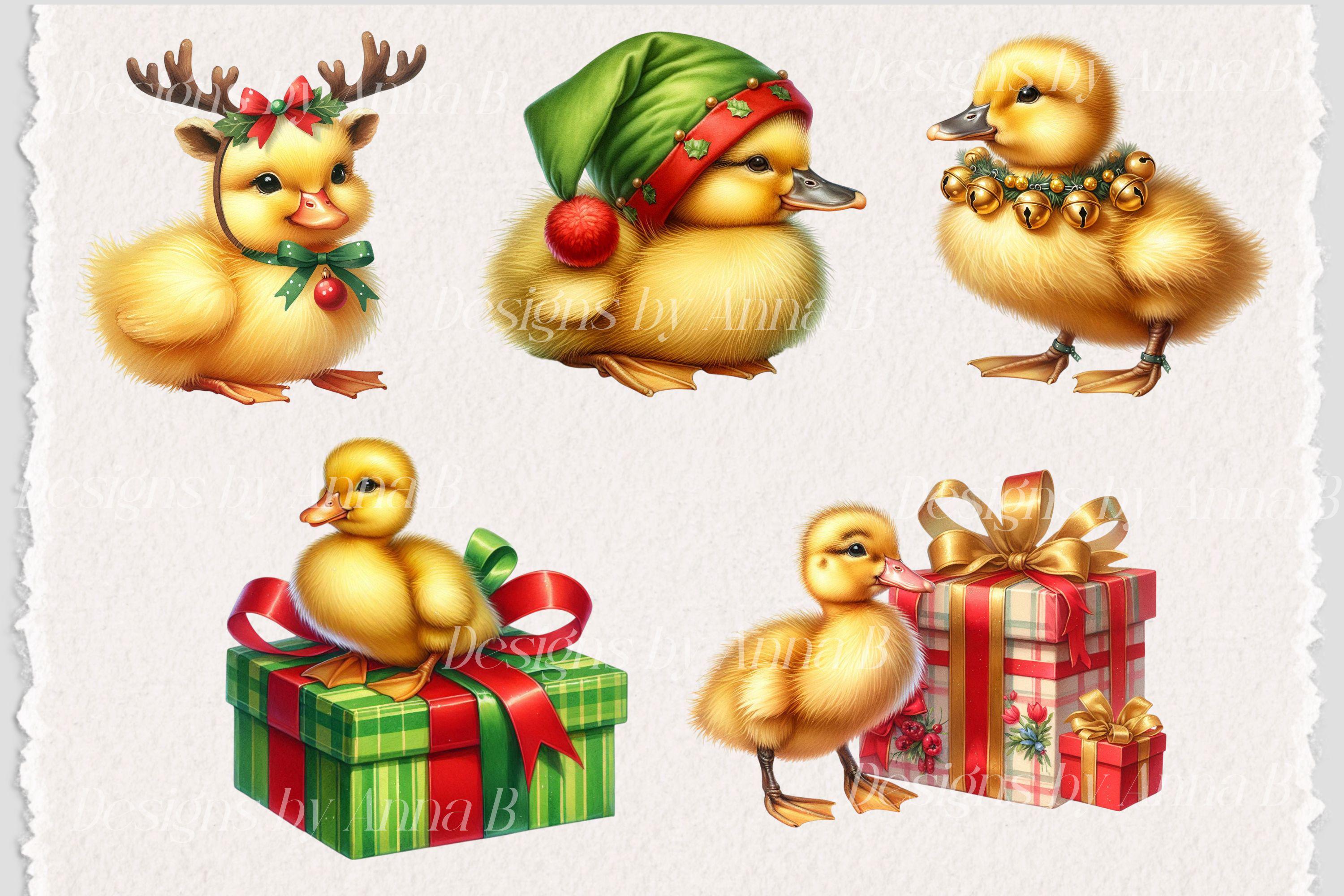 Christmas Duck Clipart: Watercolor Festive Bird Illustrations (PNG ...