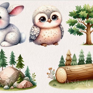 Forest Friends Clipart Set - Cute Woodland Animals and Nature Scenery ...