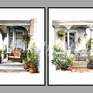 Watercolor Porch Clipart, 10 High Quality JPEG and PNG Files, House ...