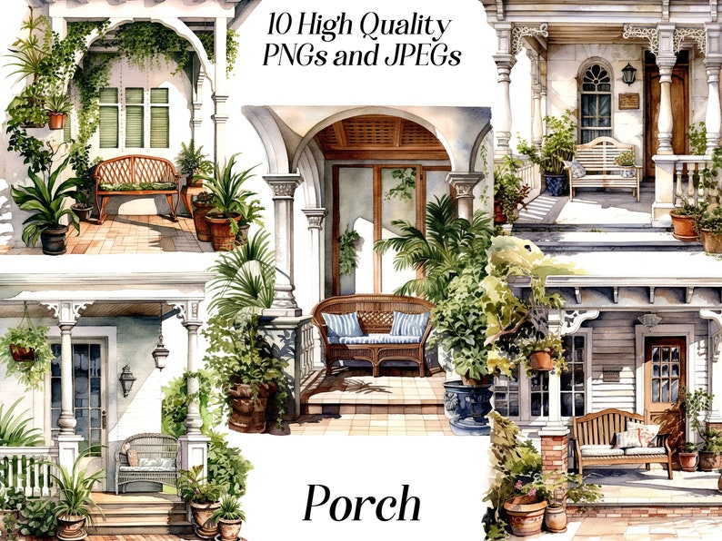 Watercolor Porch Clipart 10 High Quality JPEG and PNG Files - Etsy